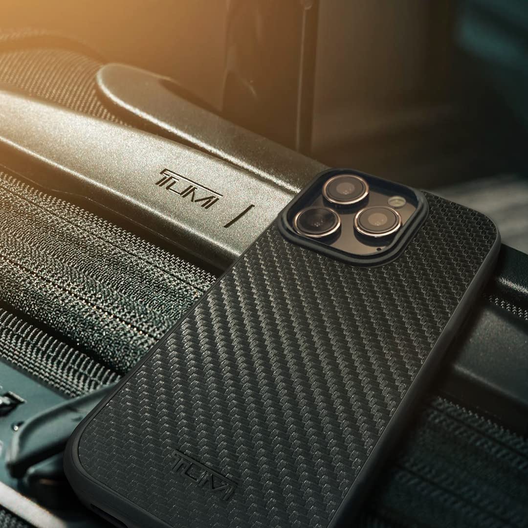 CG MOBILE TUMI Phone Case for iPhone 14 Pro in Black Aluminum Carbon Pattern, Real Protective & Durable Case with Easy Snap-on & Signature Logo