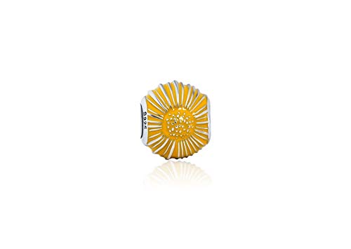 Bolenvi Yellow Sunflower Ball 925 Sterling Silver Charm Bead for Pandora & Similar Charm Bracelets or Necklaces