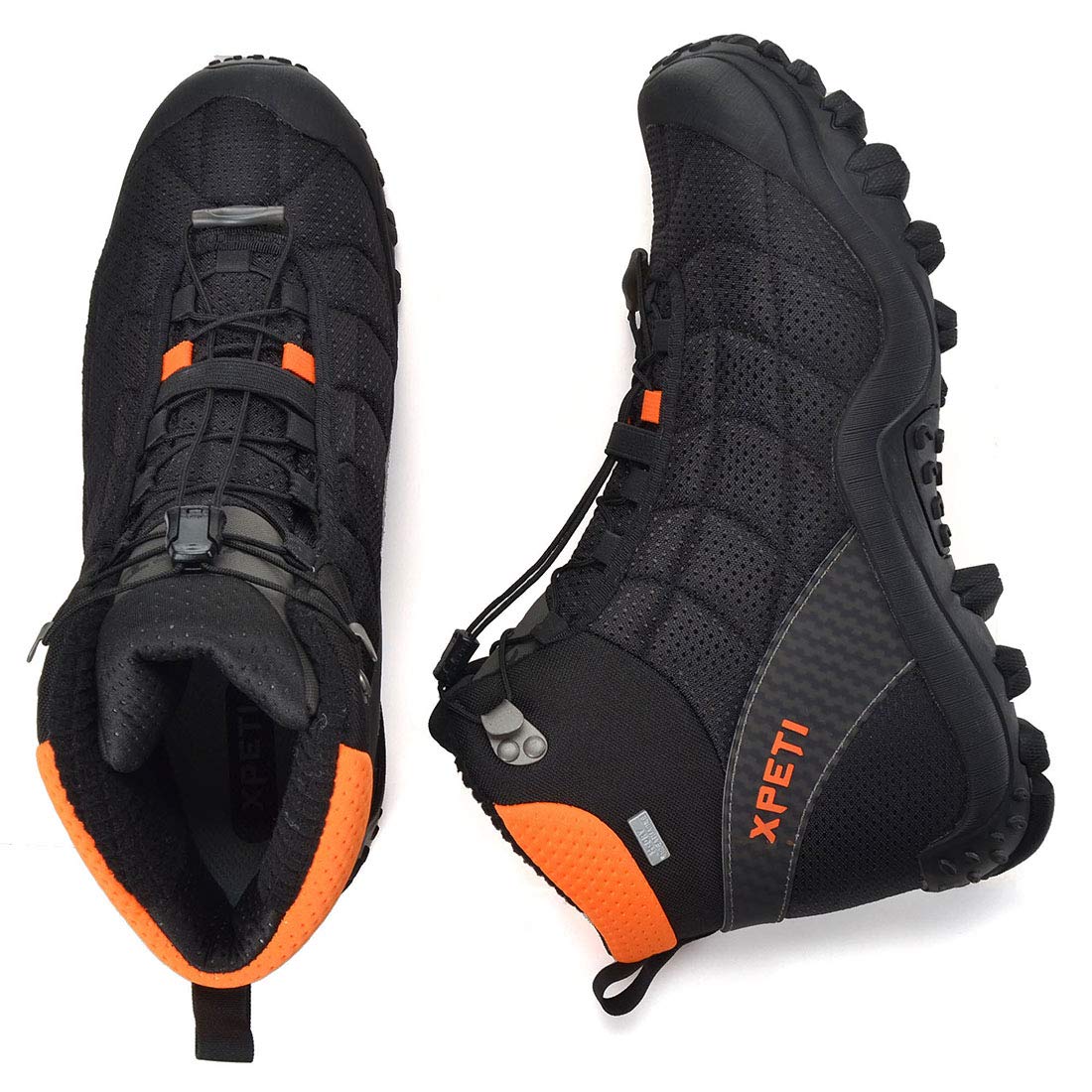 Birsppy Men's Crest Thermo Hiking Trekking Outdoor Boot Snow Walking Work Shoes Breathable Drawstring Lock Design (Black/Orange,8 IN)