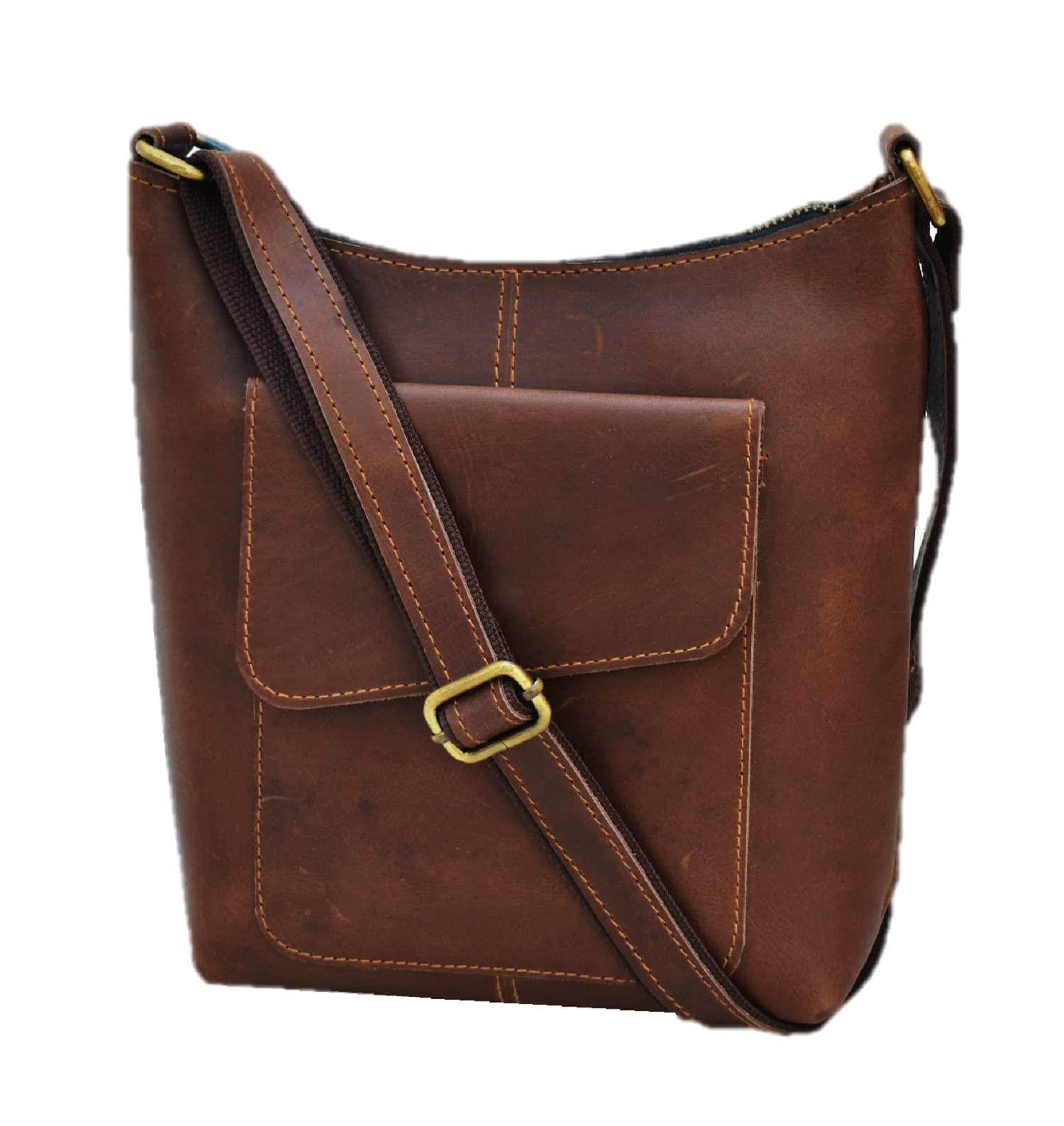 URBAN DEZIRE Genuine Leather Handmade Vintage Cross-body Sling Shoulder bag for Women (Brown, Medium)
