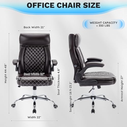 Executive Office Chair Ergonomic Desk Chair, High Back Computer Chair with Adjustable Lumbar Support,Padded Flip-Up Arms Home Office Chair, Upholstered Swivel Work Chair for Long Hours