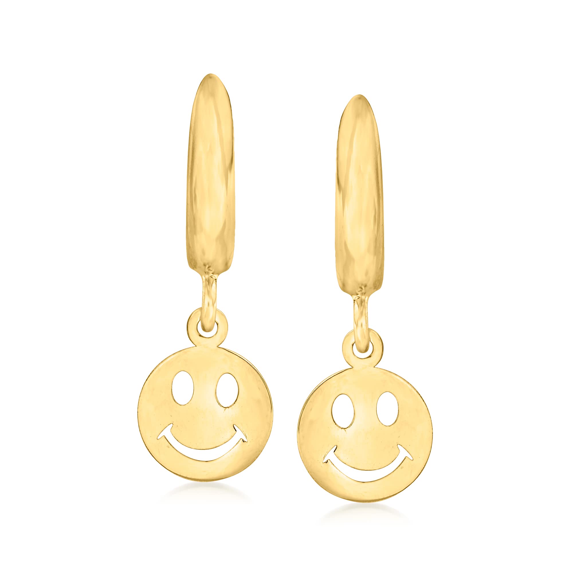 Canaria 10kt Yellow Gold Smiley Face Huggie Hoop Drop Earrings