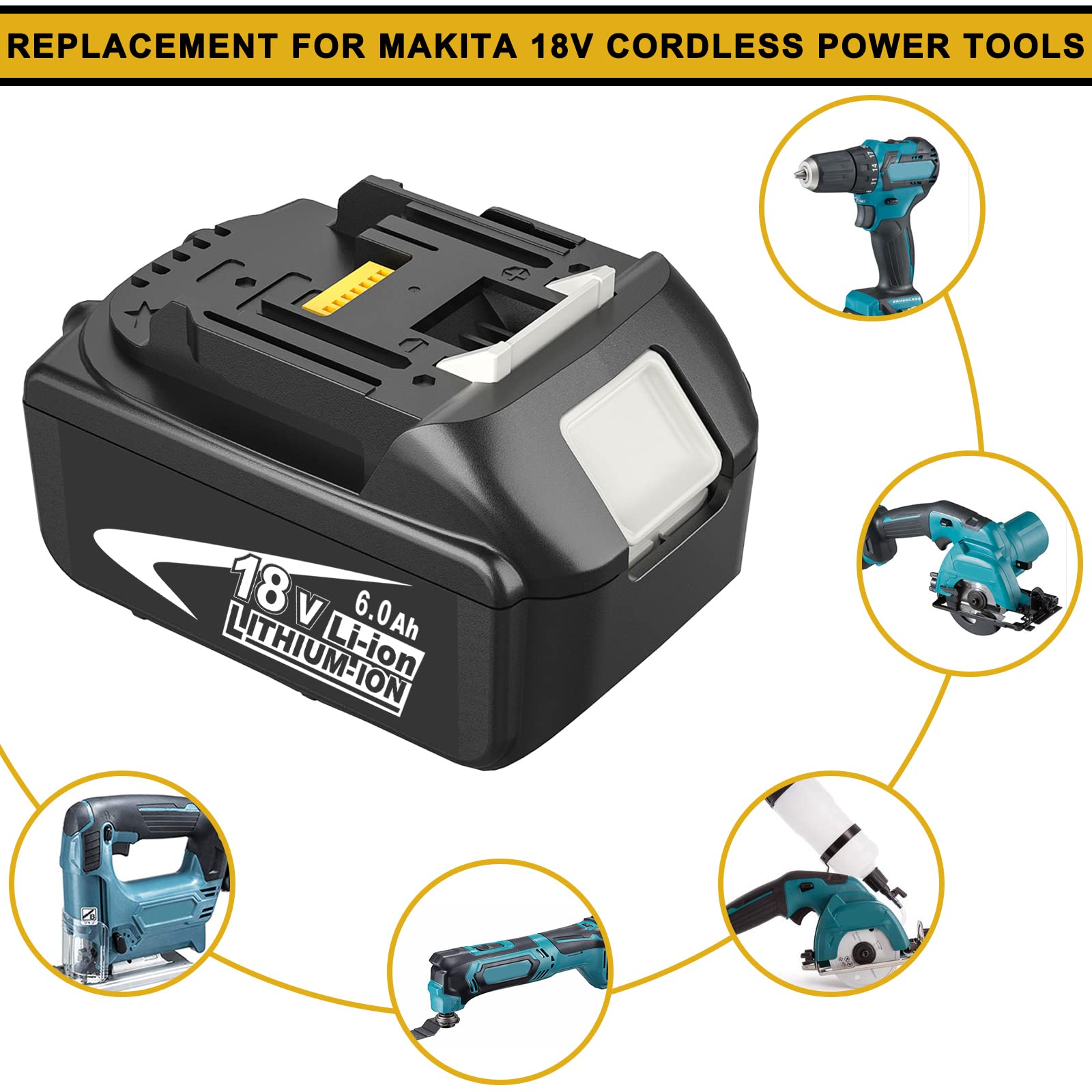 Boetpcr Upgraded to 6.0Ah BL1860B Replacement Battery Compatible with Makita 18V Battery Lithium Ion BL1860 BL1850 BL1850B BL1840 BL1840B BL1830 BL1830B BL1815 BL1815B LXT-400(Black)
