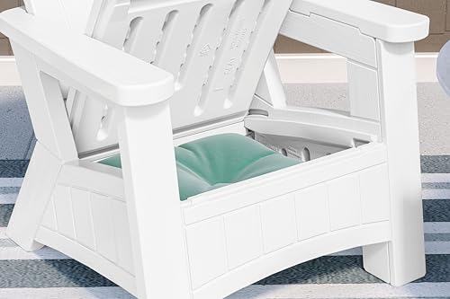 Suncast UV-Resistant Stylish Adirondack Outdoor Backyard Patio Chair with in-Seat Storage, White
