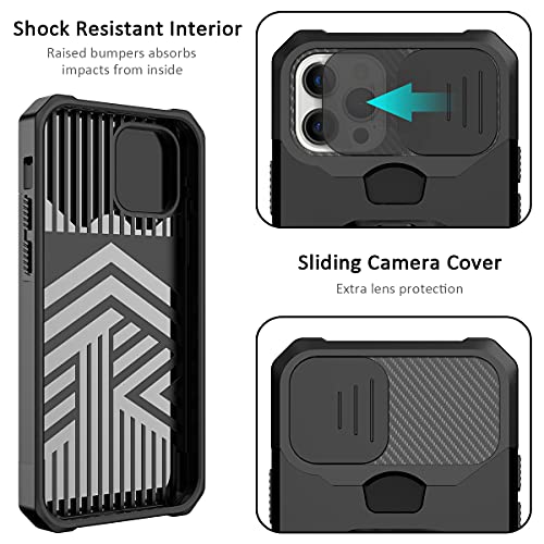 Nvollnoe for iPhone 12/12 Pro Case with Sliding Camera Cover and Card Holder Heavy Duty Protective iPhone 12 Case with Ring Magnetic Kickstand Phone Case for iPhone 12/12 Pro(Black)