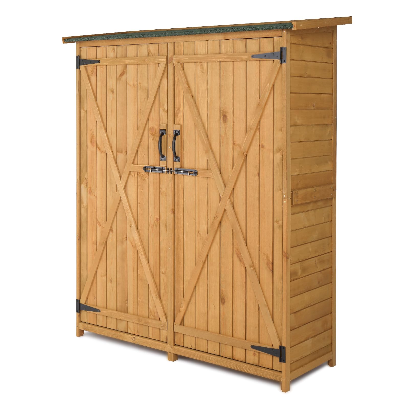 Pinikuyiro Outdoor Storage Cabinet, Wood Garden Shed, Outside Tool Shed, Vertical Organizer Cabinet with Double Lockable Doors for Outside, Garden and Yard