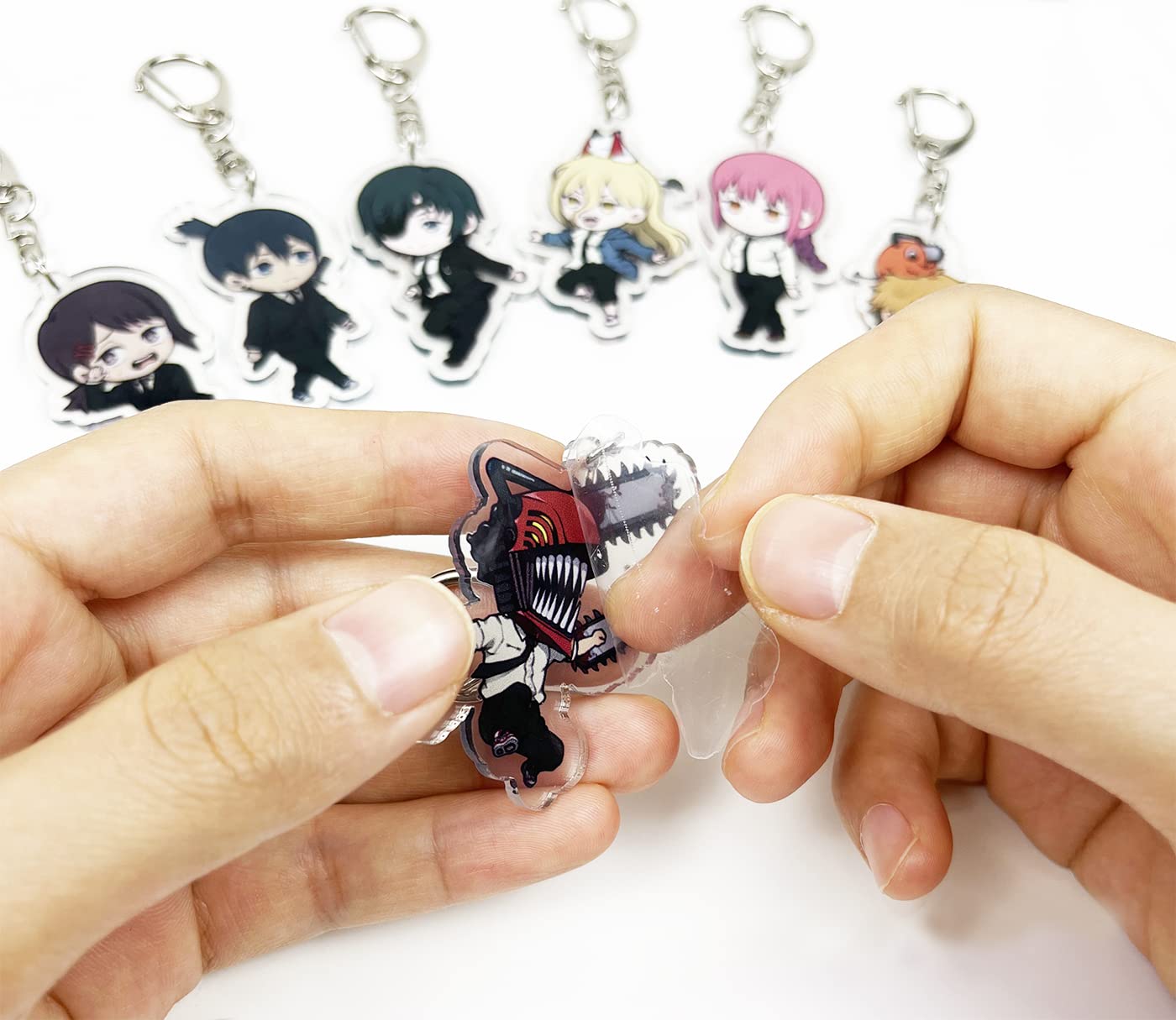 DAANAH 7Pcs Chainsaw Man Keychains Power Reze Tatsuki Fujimoto Cosplay Cute Cartoon Anime Keyrings