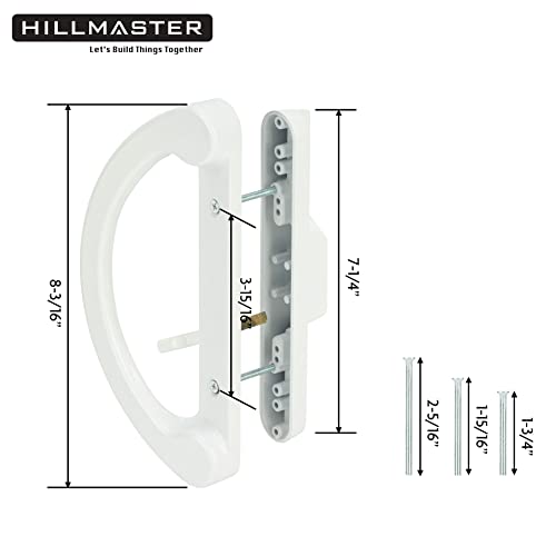 HILLMASTER Patio Sliding Glass Door Handle Replacement Set Mortise Style Reversible Design Non-keyed Sliding Patio Door Handles, White Diecast Finish Fits 3-15/16” Screw Hole Spacing