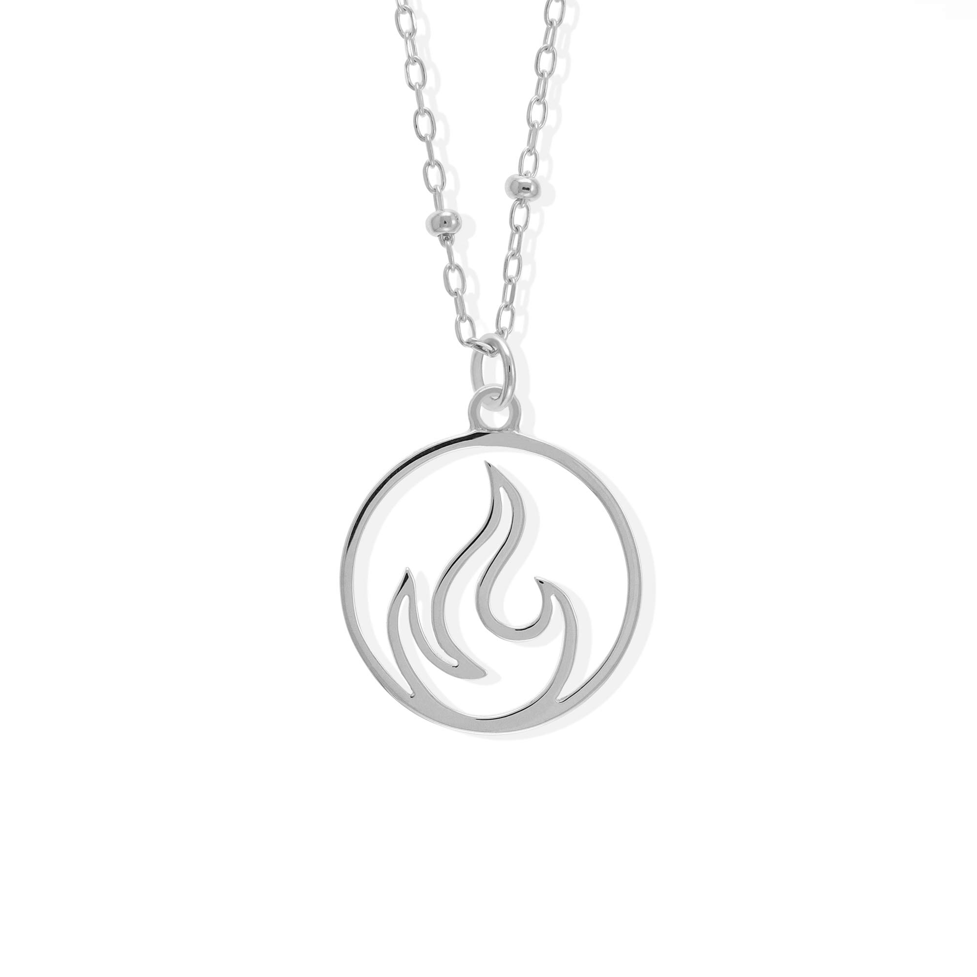 Boma Jewelry Sterling Silver Fire Flame Element Circle Pendant Necklace, 18 Inches