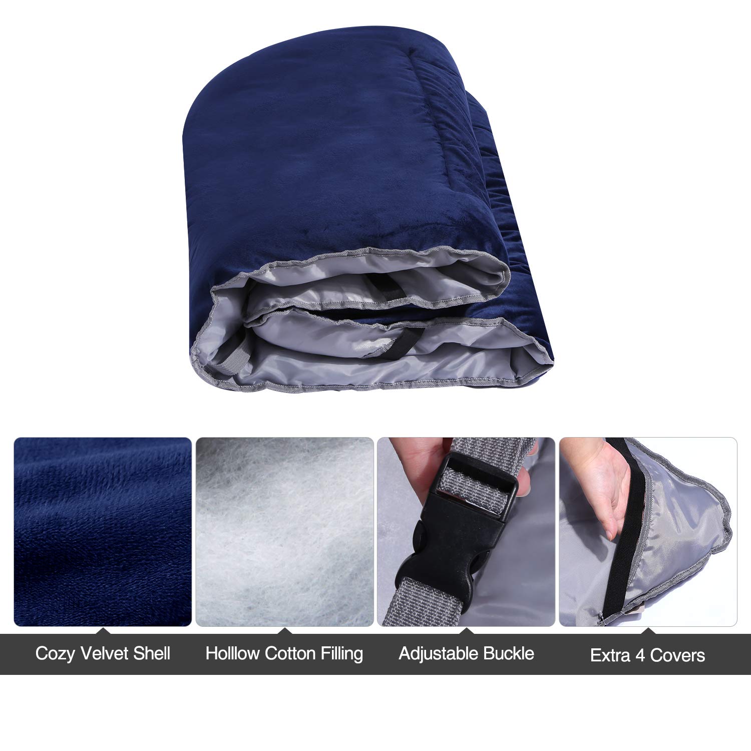 CAMPMOON XL Cot Pads for Camping, Comfortable Thicker Cotton Sleeping Cot Mattress Pad for Adults with Waterproof Bottom, Suitable for Outdoor Indoor, Navy Blue