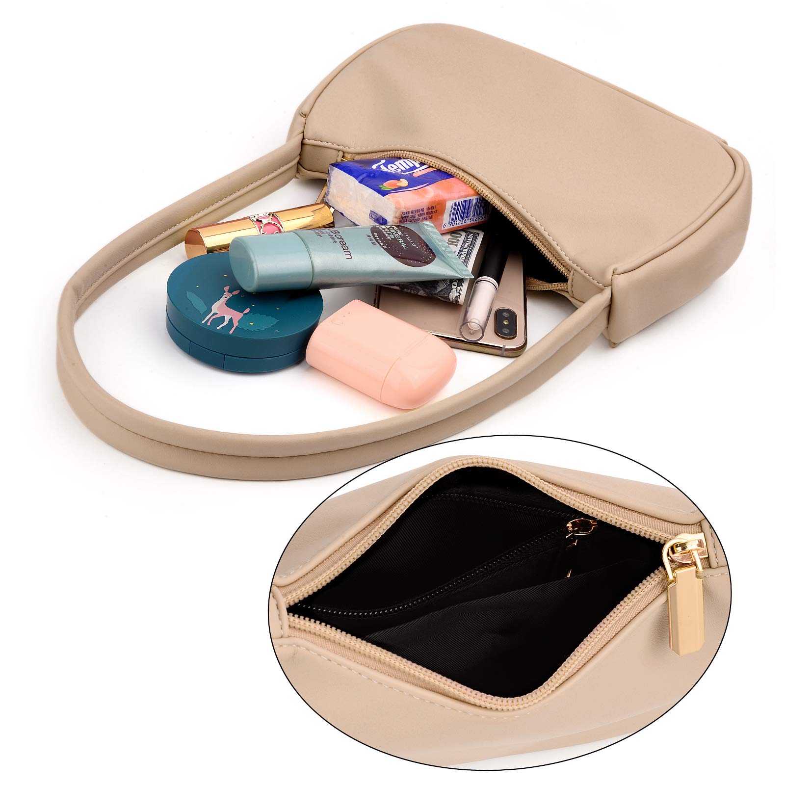 UTO Mini Purses for Women Ultra Soft Leather Vegan Lightweight Clutch Handbag Shoulder Bag Apricot