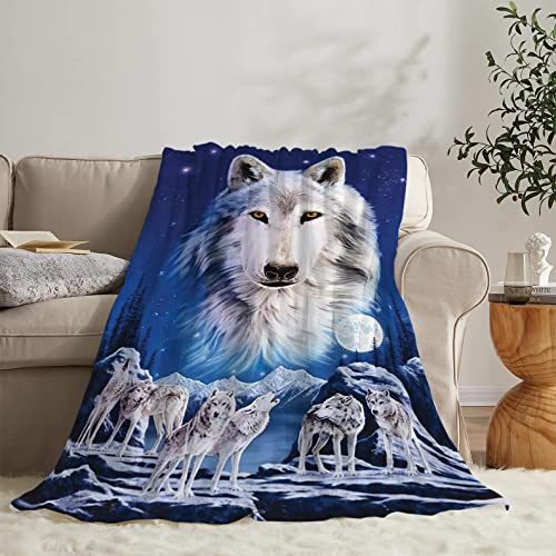 Fuzawet White Wolf Blanket Soft Warm Fleece Wolves Throw Cozy Fluffy Plush Animal Blanket Wolf Gifts Stuff for Kids Adults Bed 40''X50''