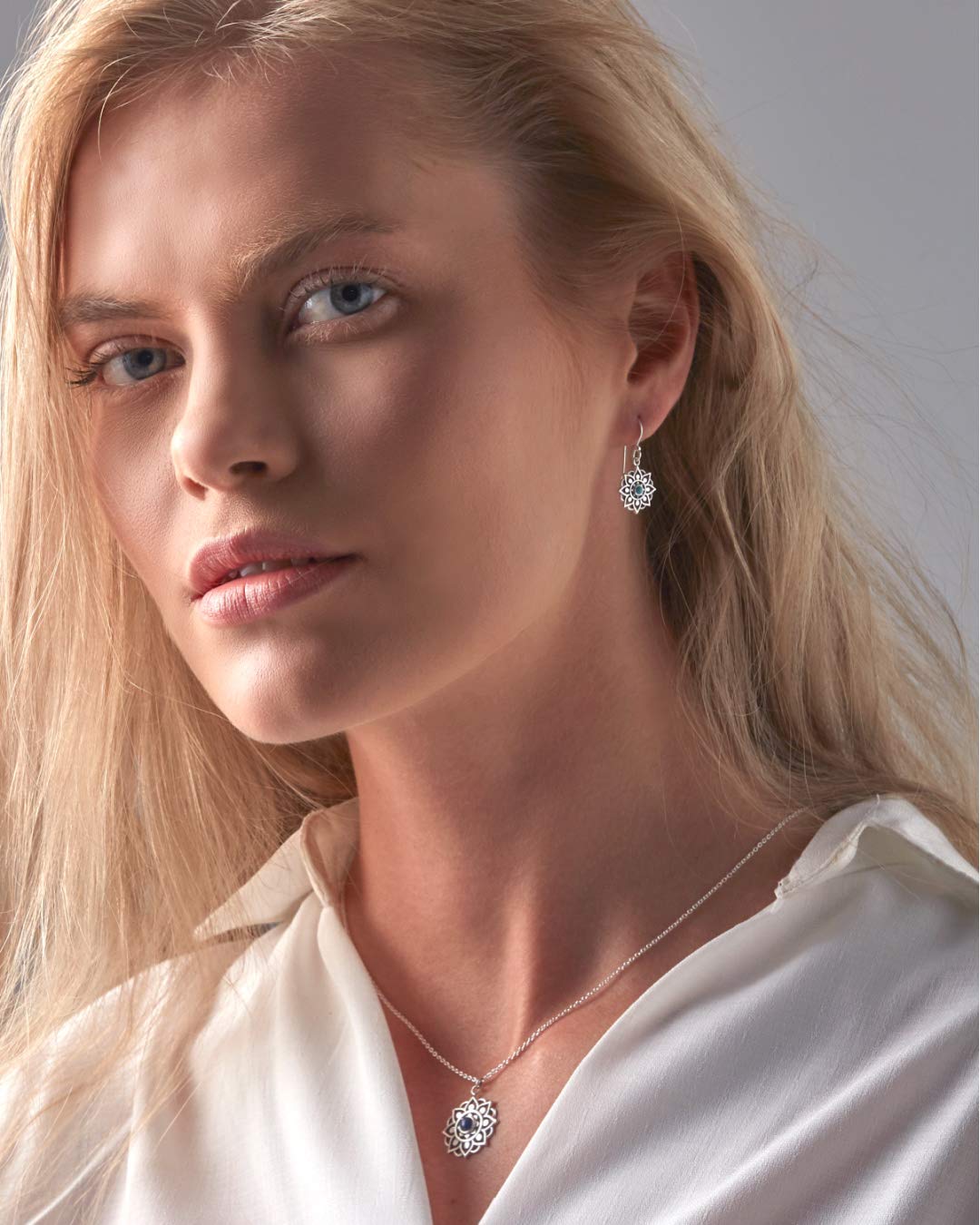 Boma Jewelry Sterling Silver Turquoise Lotus Flower Dangle Earrings