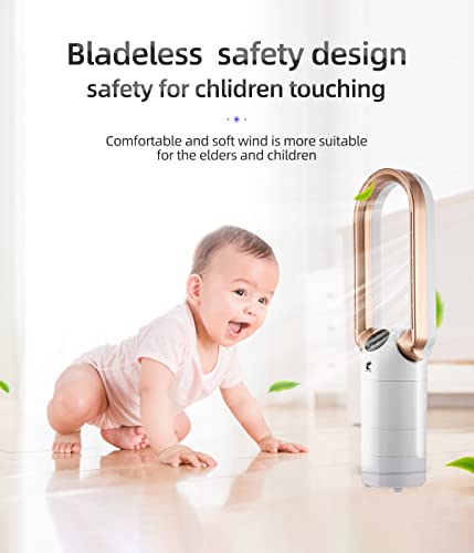 Ocean Loong Bladeless Tower Fans with Remote Control, 28 inch Quite Cooling Fan with 120° Oscillation & 270°Tilt Head, 9 Hours Timer, 9 Speeds Air Circulator for Bedroom Office Home, White/Gold