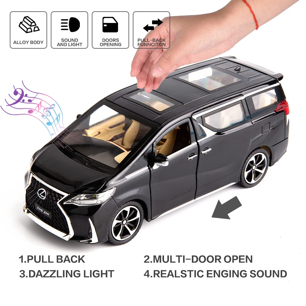 WAKAKAC Model Car 1/24 Lexus LM300 Alloy Pull Back Metal Collectible Toy Car with Light and Sound Toy Vehicle Door Can be Opened, Gift Black.