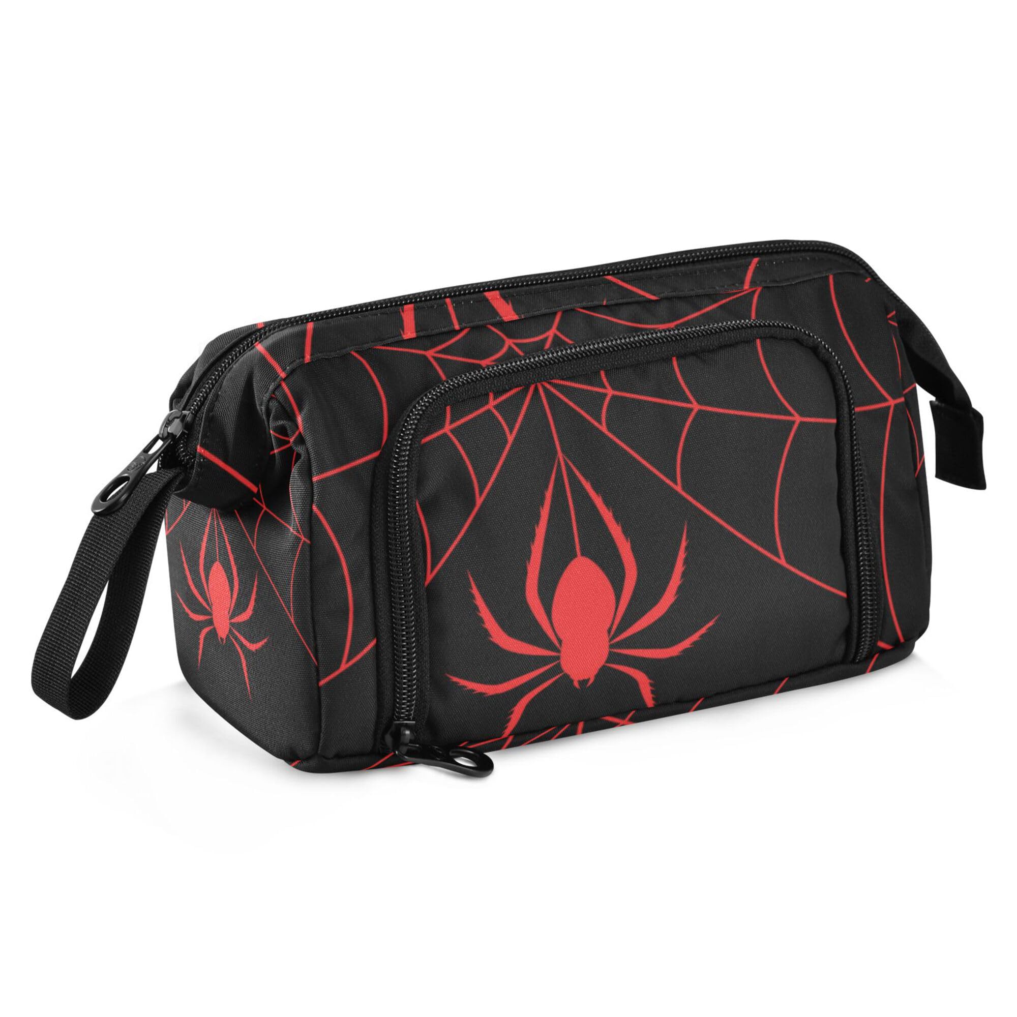 Glaphy Red Spider and Spider Web Halloween Pencil Case Large Capacity Pencil Pouch Bag Zipper Storage Stationery Bag for Office College School