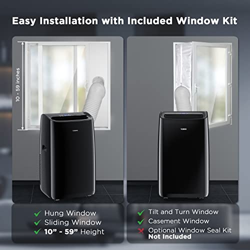 TURBRO 14,000 BTU Smart WiFi Portable Air Conditioner, Powerful Cooling Up to 600 Sq Ft, 3 in 1 Functions with Backlit Remote, Supports Alexa Voice Control, Easy Installation, Greenland Series, Black (10,000 BTU SACC)