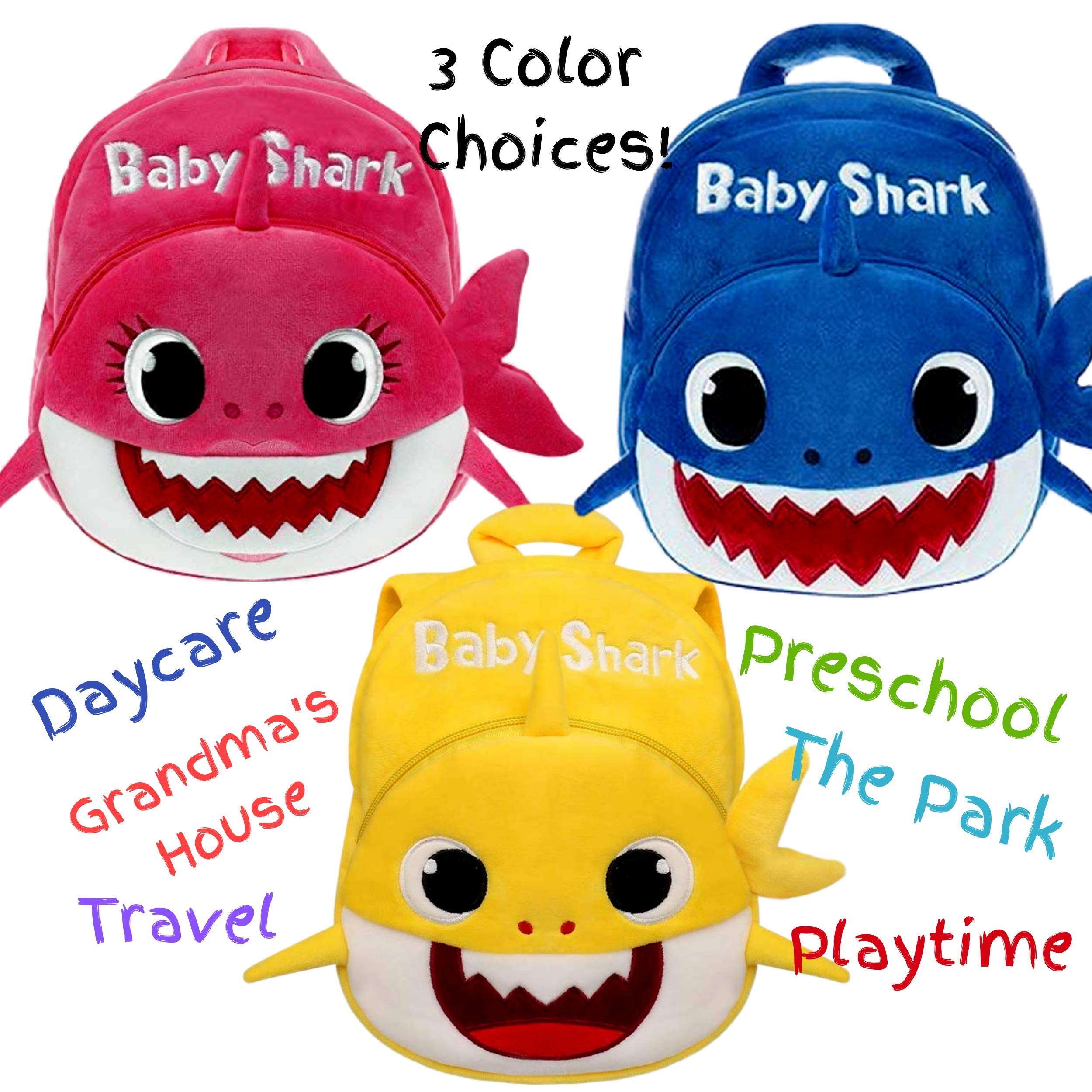 Q&M Novelties Baby Shark Backpack Gift Set Bundle (5 Pack), Kids Baby Shark Toys Plush Toddler Play Set, Blue - Daddy Shark