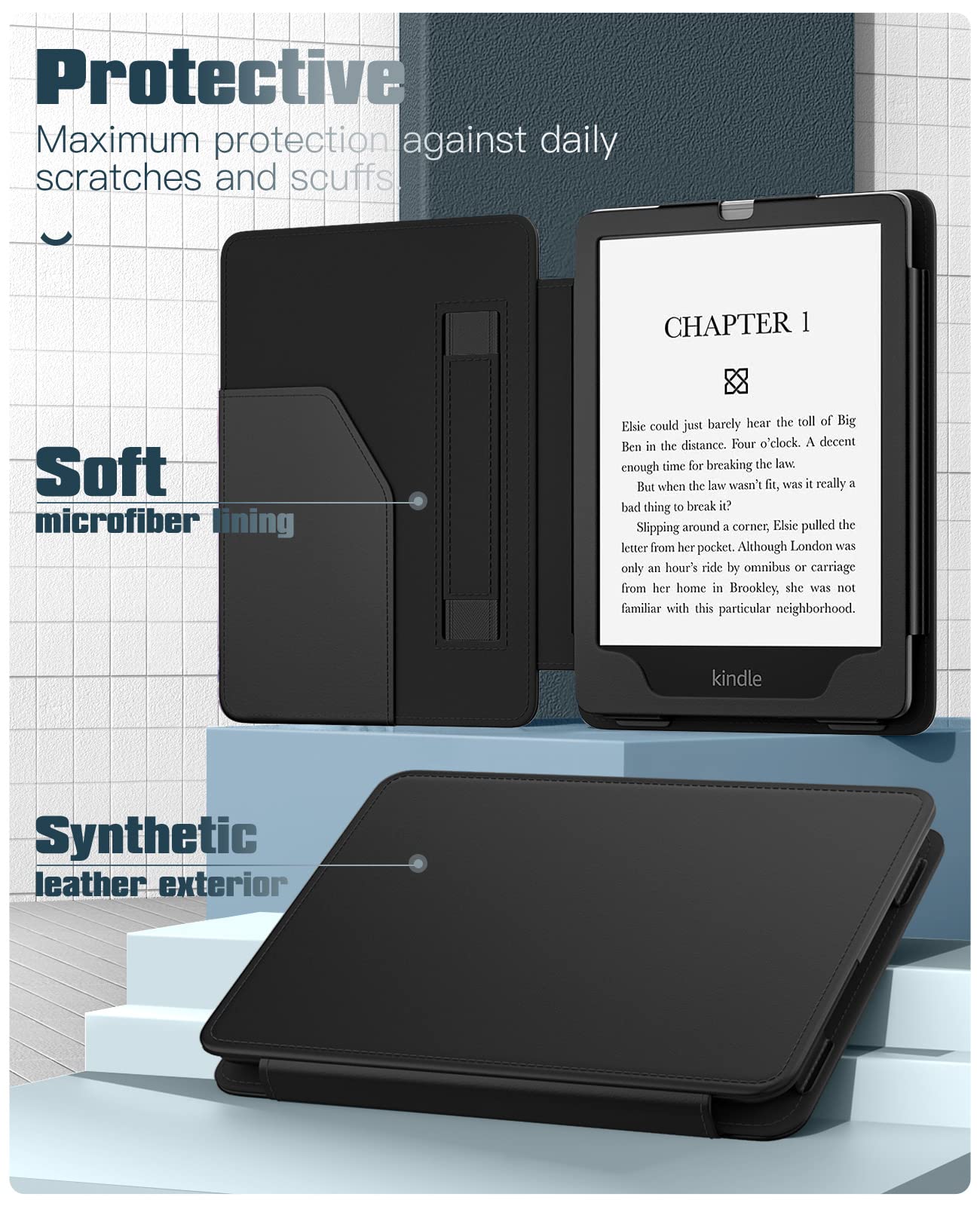 Dadanism Case Fit New 6.8" Kindle Paperwhite and Kindle Paperwhite Signature Edition 11th Gen 2021, Light Cover Case with Hand Strap Auto Wake/Sleep for Kindle Paperwhite 2021 E-Reader, Black