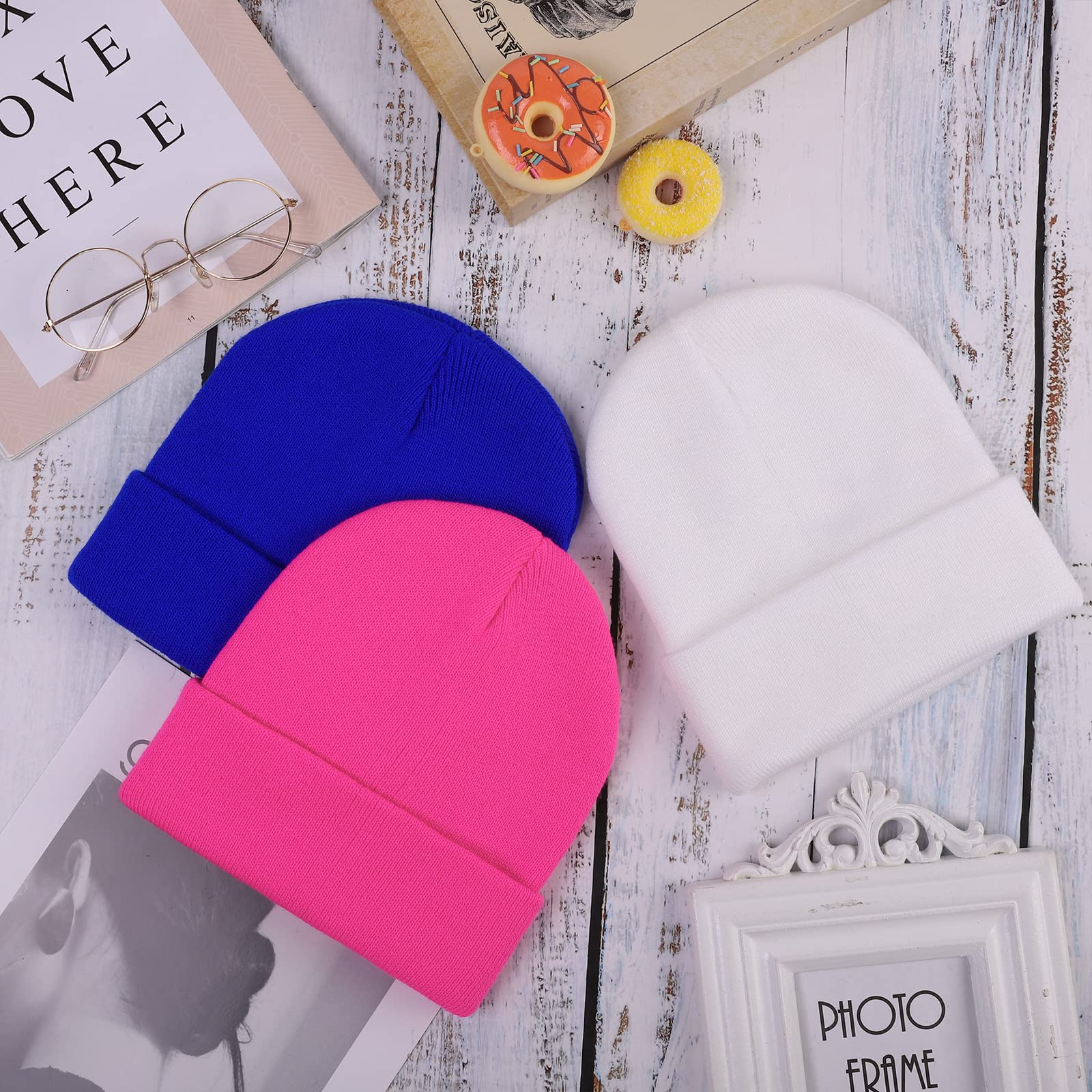Cooraby 6 Pack Winter Beanie Cap Warm Knit Cuff Skull Beanie Caps for Men or Women