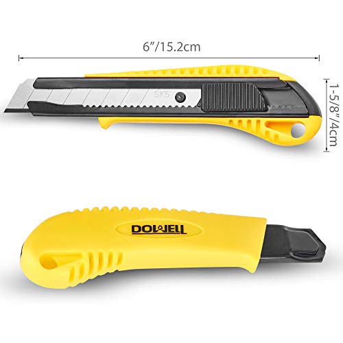 DOWELL Box Cutter Utility Knife Retractable Snap Off Blades Hobby Knife 3 Pack for Cutting Cardboard Boxes Leather (Yellow)