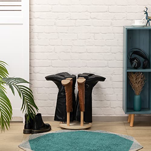 PARANTA Wooden Boots Storage Rack, 3-Pair Tall Boots Holder, Stand-Alone Rotatable Shoe Organizer, Natural