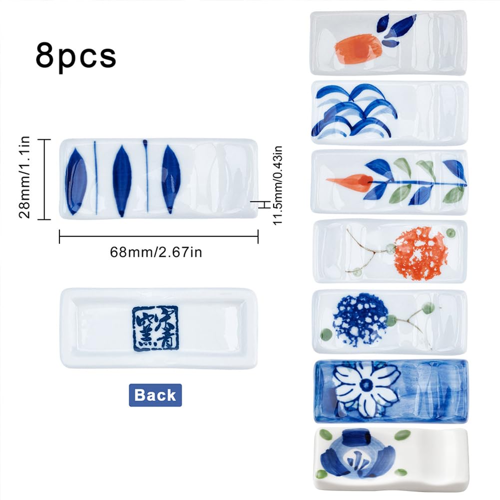 CRASPIRE 8pcs Ceramic Chopsticks Rest Rack Hand Painted Japanese Chopstick Rests & Holders Floral Chopstick Stand Rest Set Festive Tableware Ornament for Spoon Fork Porcelain Dip Pen Holder