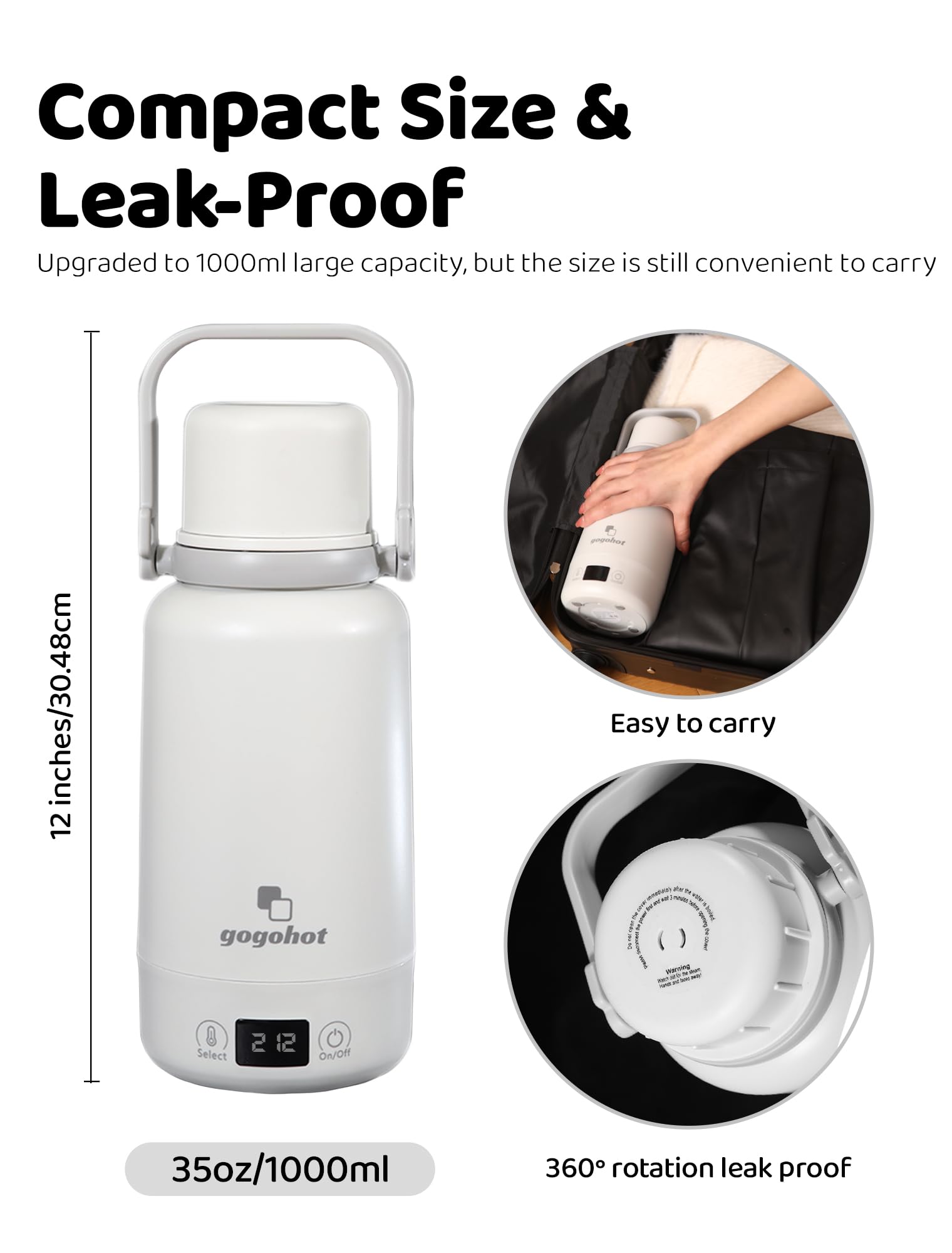 GOGOHOT Portable Travel Electric Kettle - 35.2 oz Large Capacity, 4 Temperature Presets with Dry Boil Protection, Long-Lasting Insulation, Suitable for Home, Hotel, Camping. Practical Gift. (K01)