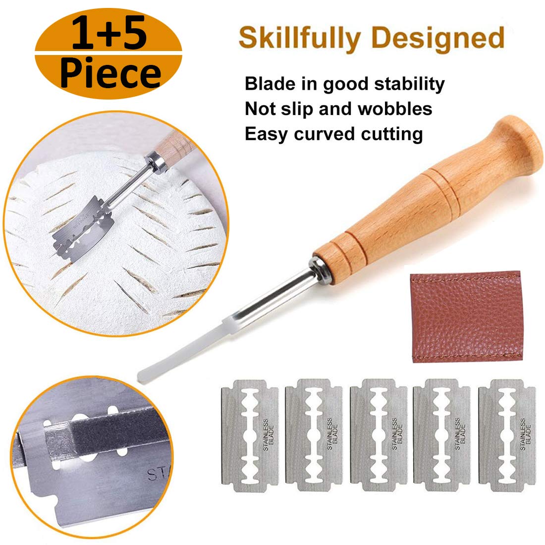 Bread Lame, Danish Dough Whisk and Dough Bowl Scraper Set, Dough Scoring Slashing Tool with 5 Replacement Blades and Leather Protective Cover for Pastry, Baking Cake, Dessert, Sourdough, Pizza