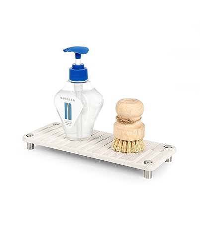 Floatant Sink Caddy Instant Dry Sink Organizer Diatomaceous Earth Bathroom Sink Organizer Fast Drying Bottle Drying Rack Dish Soap Sponge Holder for Kitchen Sink, Grey