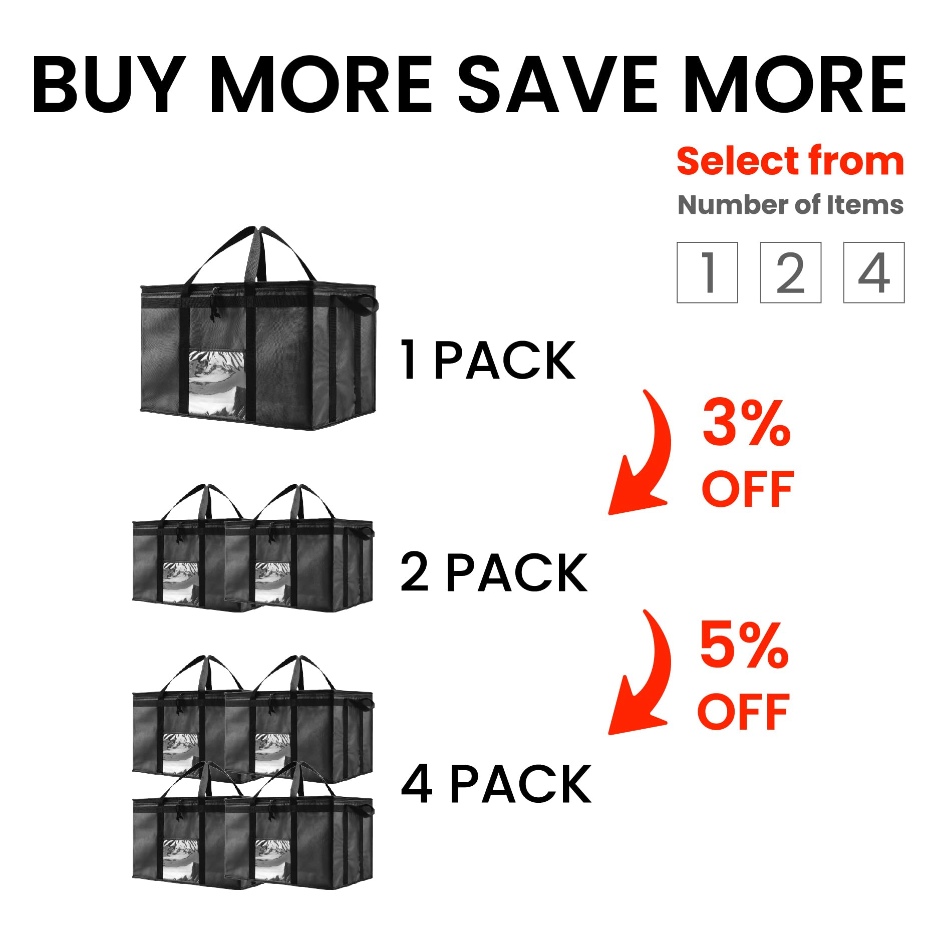 NZ HOME 3XL Insulated Cooler Bag for Food Delivery & Grocery Shopping with Zippered Top, Black (1 pack)