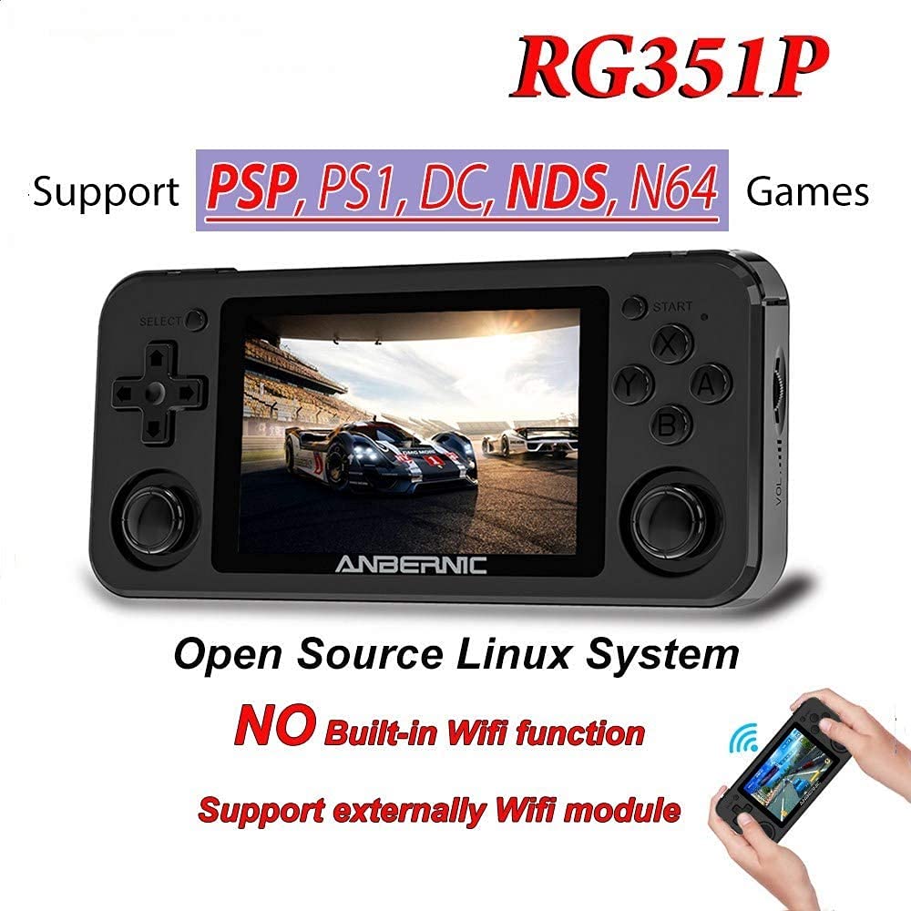 Voacle RG351P Handheld Game Console, Retro Game Console Open Linux Tony System RK3326 Chip 64G TF Card 2500 Classic Games 3.5 Inch IPS Screen (Black)