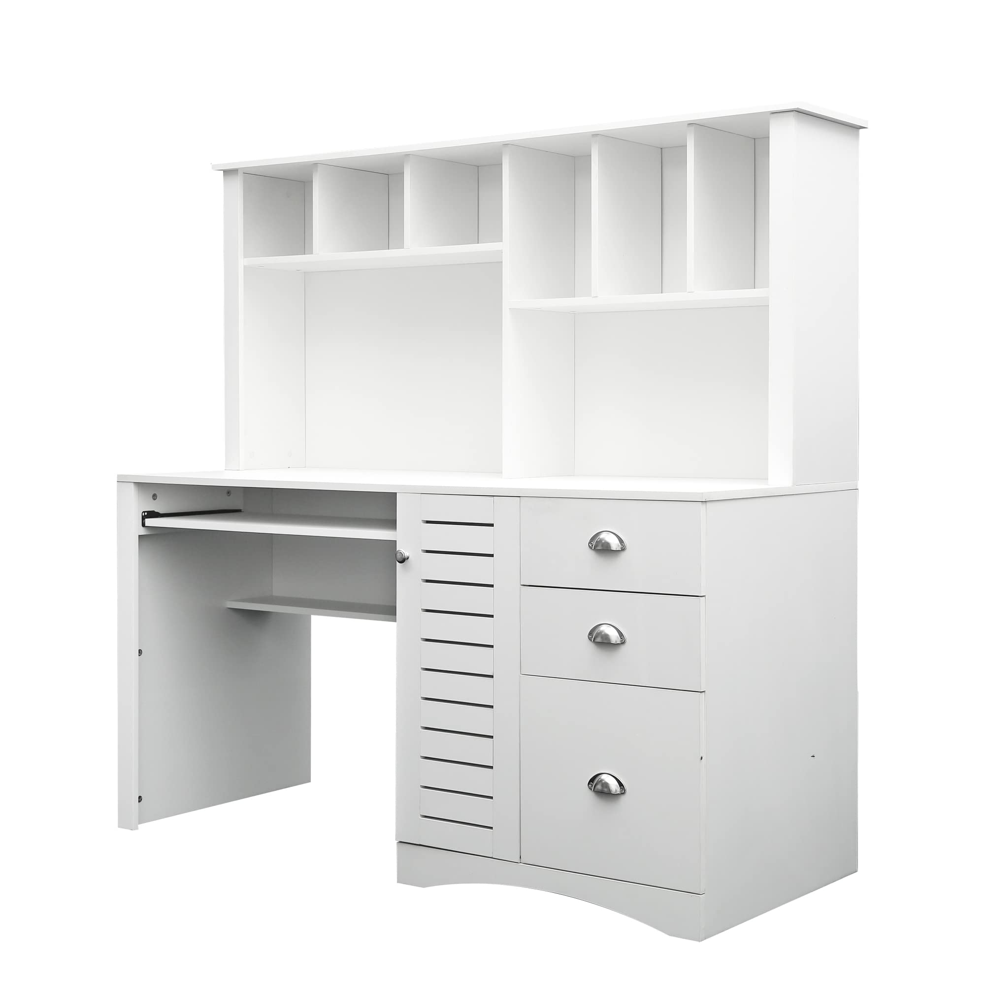 BOICHE Computer 3 Drawers,Bookshelf and Open Shelf,Student Home Office Desk,White