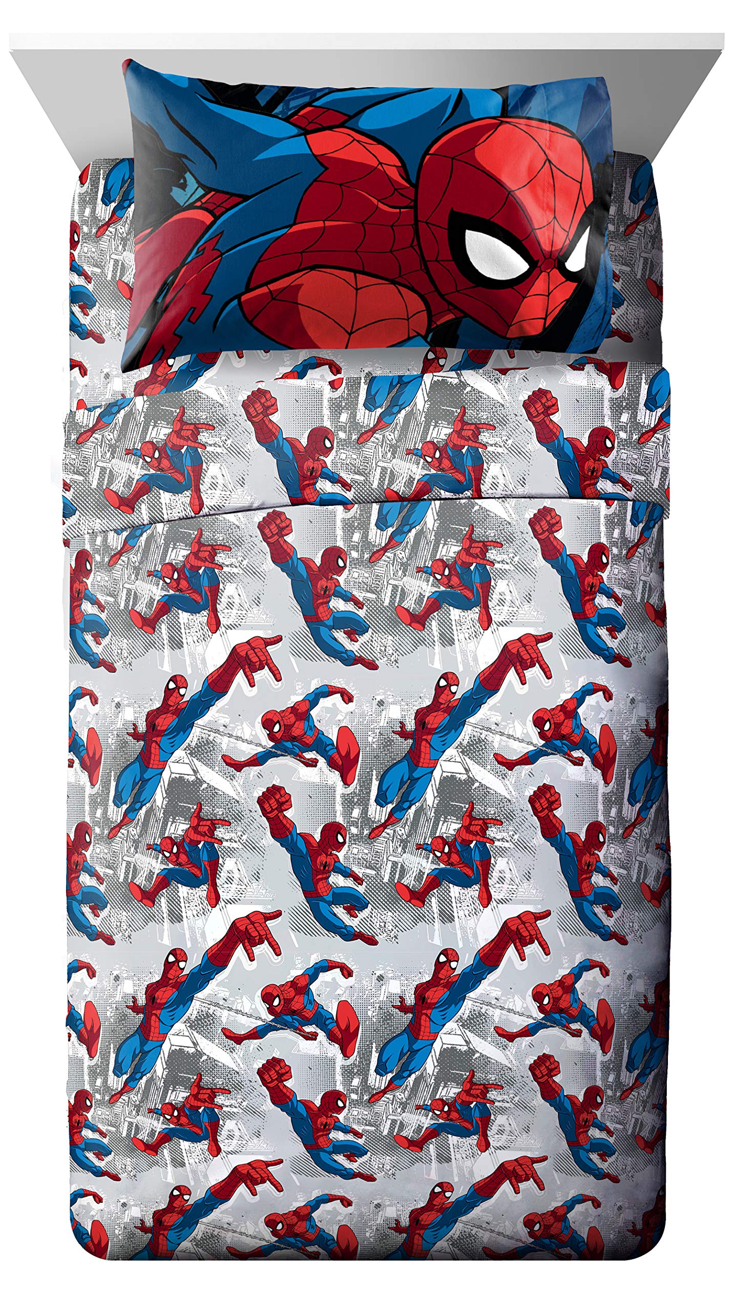 Jay Franco Marvel Spiderman Burst Full Sheet Set - 4 Piece Set Super Soft and Cozy Kid’s Bedding - Fade Resistant Microfiber Sheets (Official Marvel Product)