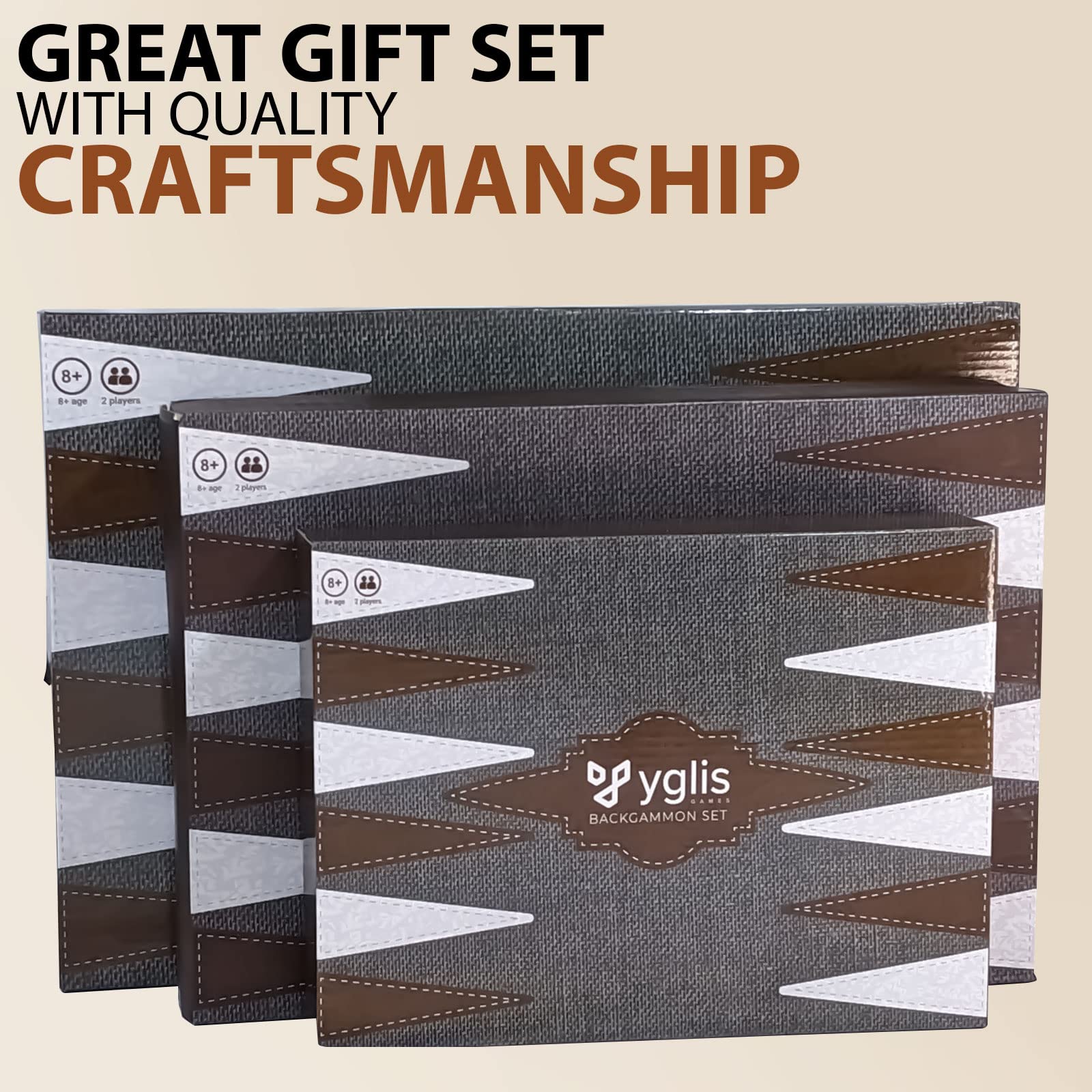 Yglis 18" Large Backgammon Sets for Adults - Premium Faux Leather Case, Quality Felt Interior, Covered Hinges, Strategy & Instruction Guide