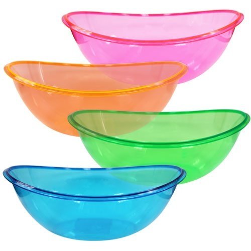 ChefLand Oval Plastic Contoured Serving Bowls, Party Snack or Salad Bowl, 80-Ounce, Assorted Colors, Set of 4