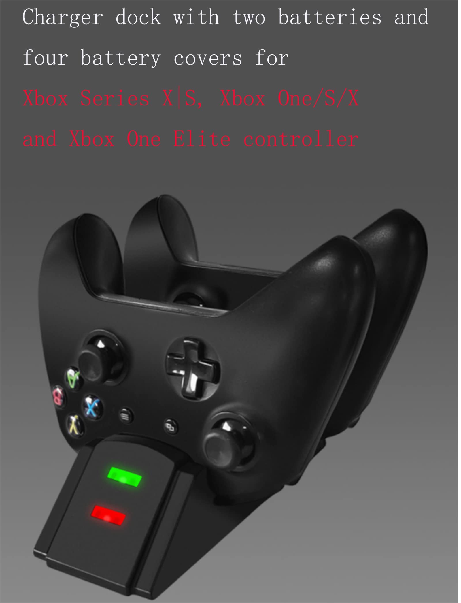 Controller Charger Station with 2 Batteries 1200 mAH and 4 Battery Cover for Xbox Series X|S/Xbox One/Xbox One S/X/Elite Controllers Black