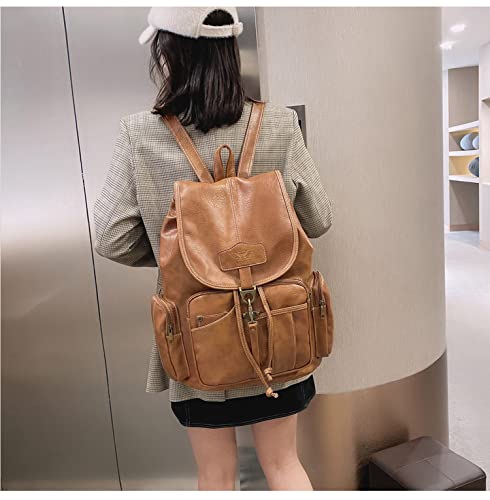 Vojad Backpack Purse for Women Fashion Leather Designer Travel Large Ladies Vintage Style Shoulder Bags with Drawstring (Light brown)