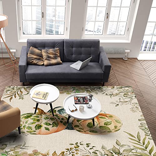 OComster Thanksgiving Rectangle Shape Large Area Rugs - 2 x 3 Feet Leaf Paint Pumpkin Eucalyptus Leaves Burlap Fall - (Non-Woven + Rubber) Low File Floor Mat
