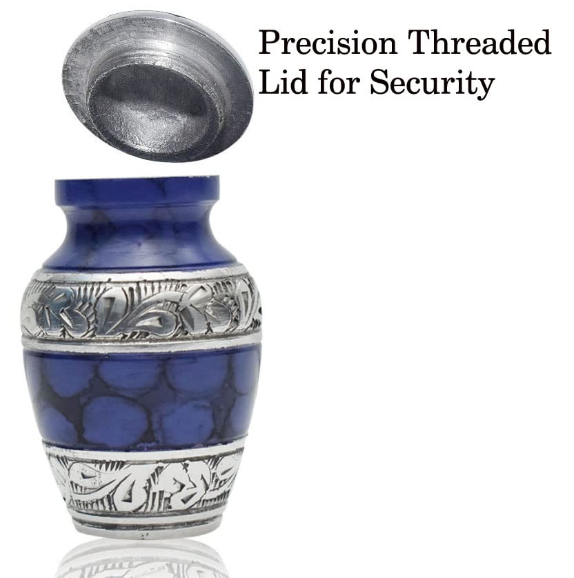 BOLD & DIVINE Small Cremation Urns for Human Ashes | Set of 6-3 Cubic Inches | Mini Keepsake Blue and Silver with Velvet Case