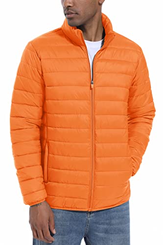 MAGCOMSEN Puffer Jacket Men Packable Down Jacket Lightweight Winter Coats Waterproof Insulated Jacket Orange M