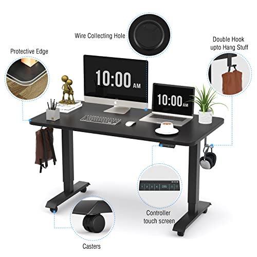 Monomi Electric Height Adjustable Standing Desk, 48x24 Inches, Ergonomic Home Office Sit/Stand Up Desk (Black Steel Frame/Black Top)