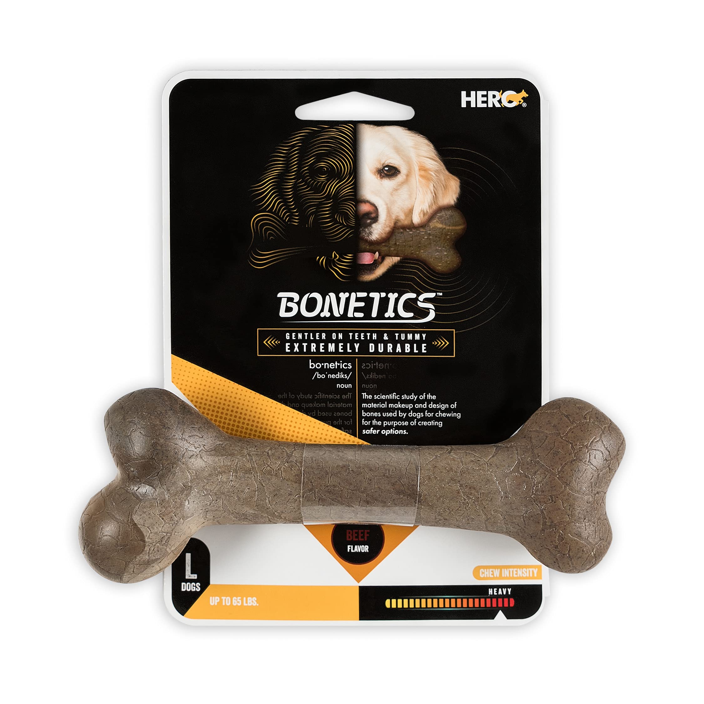 HERO | Bonetics | Dog Bones | Puppy Bones | Designed for Large Dogs Up to 65 lbs (Beef Flavor)