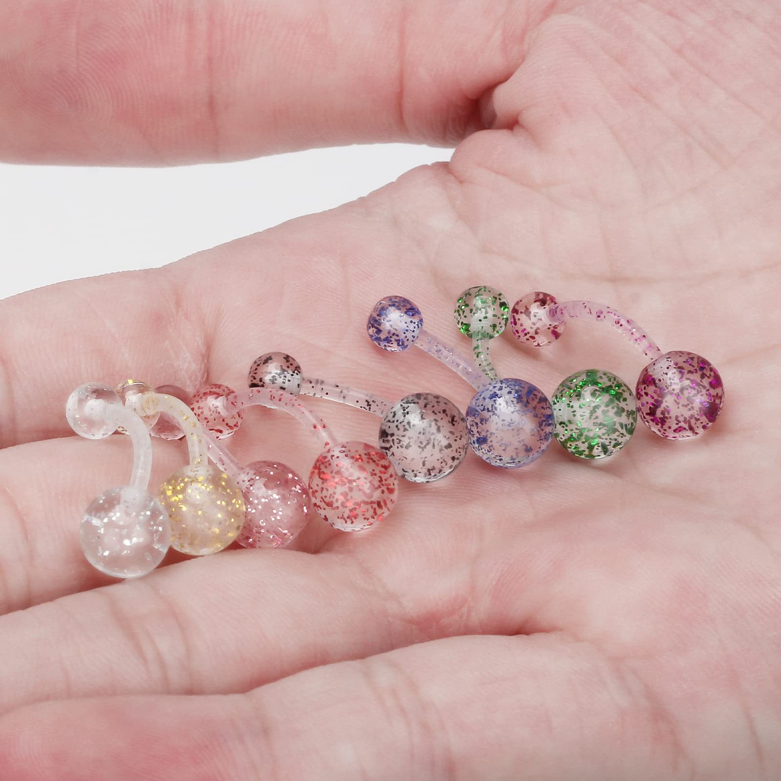 CrazyPiercing Bioflex Belly Bottom Ring 16G Glitter Belly Button Rings Muti-Color Clear Plastic Belly Button Rings Navel Rings Body Piercing Jewelry for Women Man (8 PCS), 16G US, Plastic, no gemstone