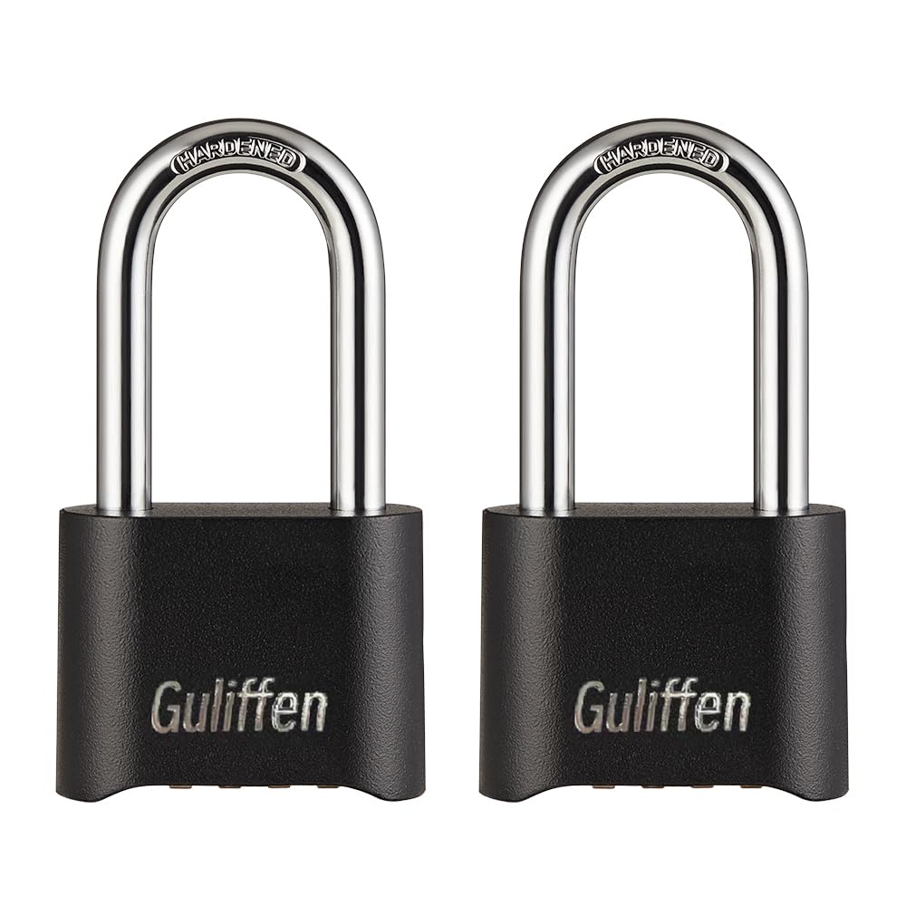 Combo Lock,Guliffen 2 Pack Resettable Combination Lock,2-1/2 in. Long Shackle Outdoor Combination Padlock for Gate, Fence, Warehouse, Storage Unit,Garages (Black)
