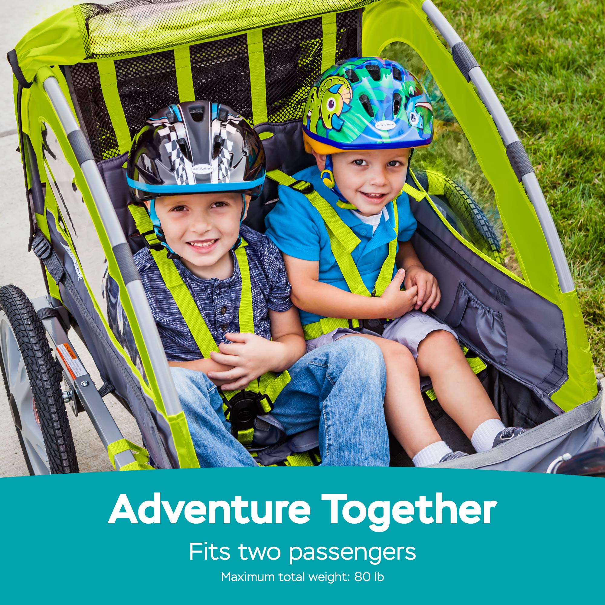 Instep Quick-N-EZ Double Tow Behind Bike Trailer, Converts to Stroller/Jogger, Teal