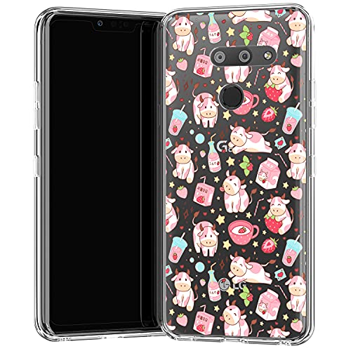 Slim TPU Phone Case Compatible with LG Velvet V60 V50 ThinQ 5G V40 V35 V30 Plus G7 G6 Lightweight Korean Protective Strawberry Milk Soft Kawaii Flexible Cow Pink Cover Cute Durable