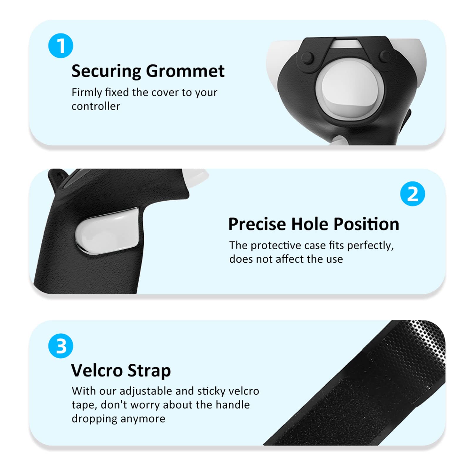 Controller Grips Cover for Oculus Quest 2, Extended Controller Hand Strap with Adjustable Knuckle Handles for Boxing and Star Wars, Controller Protector for Meta/Oculus Quest 2 Accessories (Black)