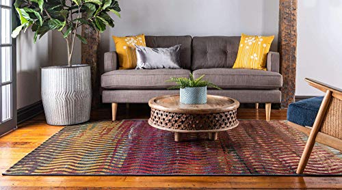 Unique Loom Outdoor Modern Collection Area Rug - Wavy (5' 3" x 8' Rectangle, Multi/ Beige)