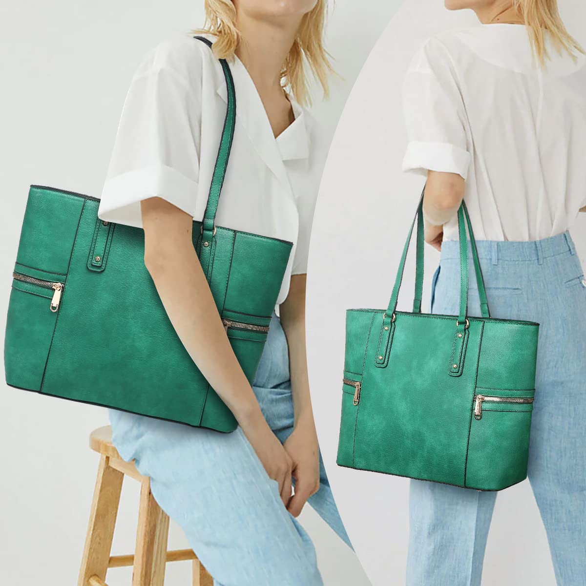 Vansarto Fashion Handbags and Purses for Women Large Work Tote Bag Top Handle Satchel Shoulder Bag 3pcs Hobo Purse Set (Green)